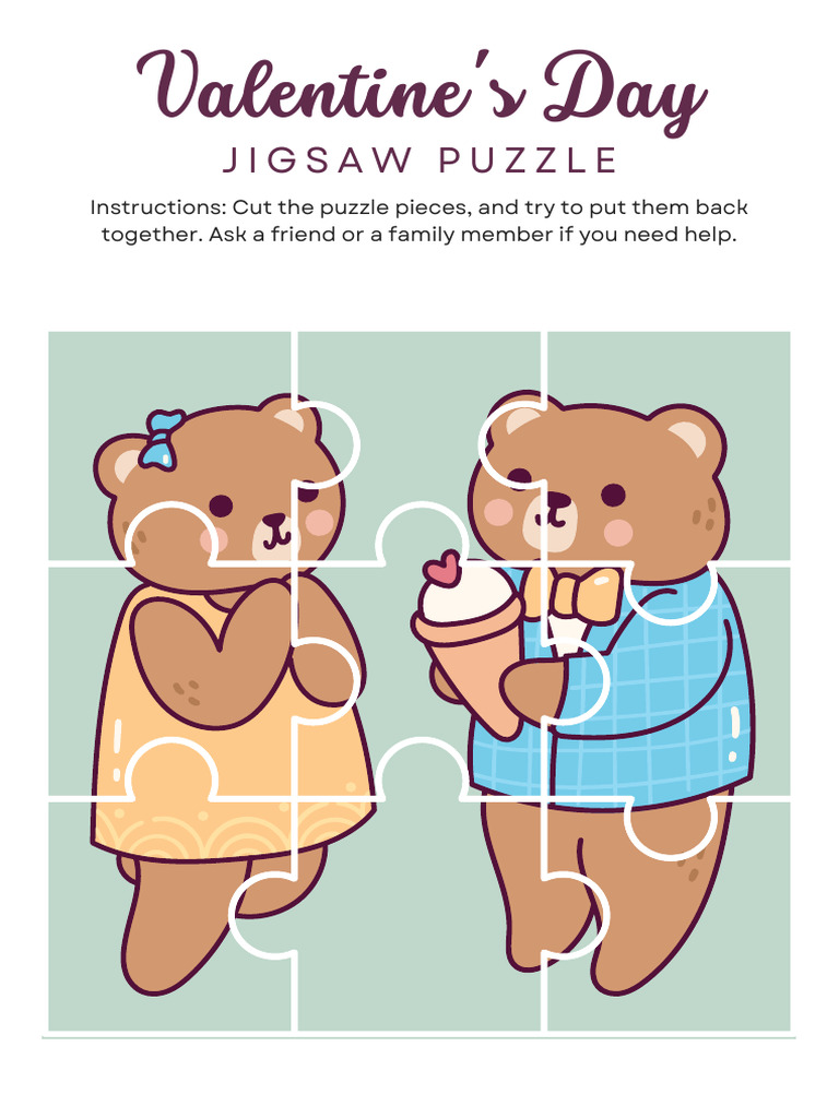 Colorful Bears Valentine's Day Jigsaw Puzzle Activity | PDF