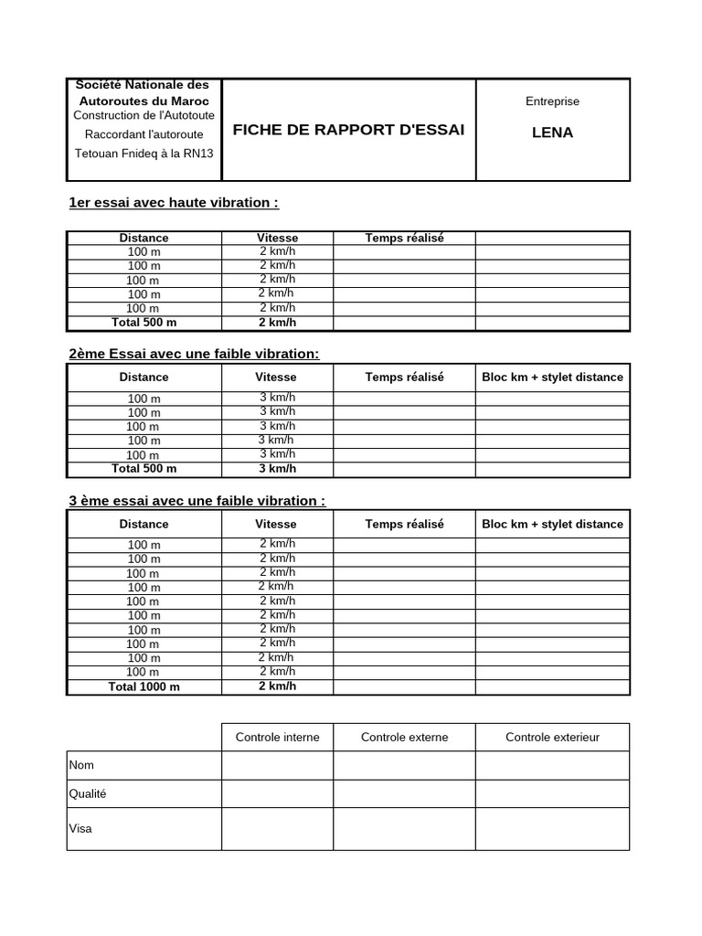 Fiche de Rapport D'essai | PDF