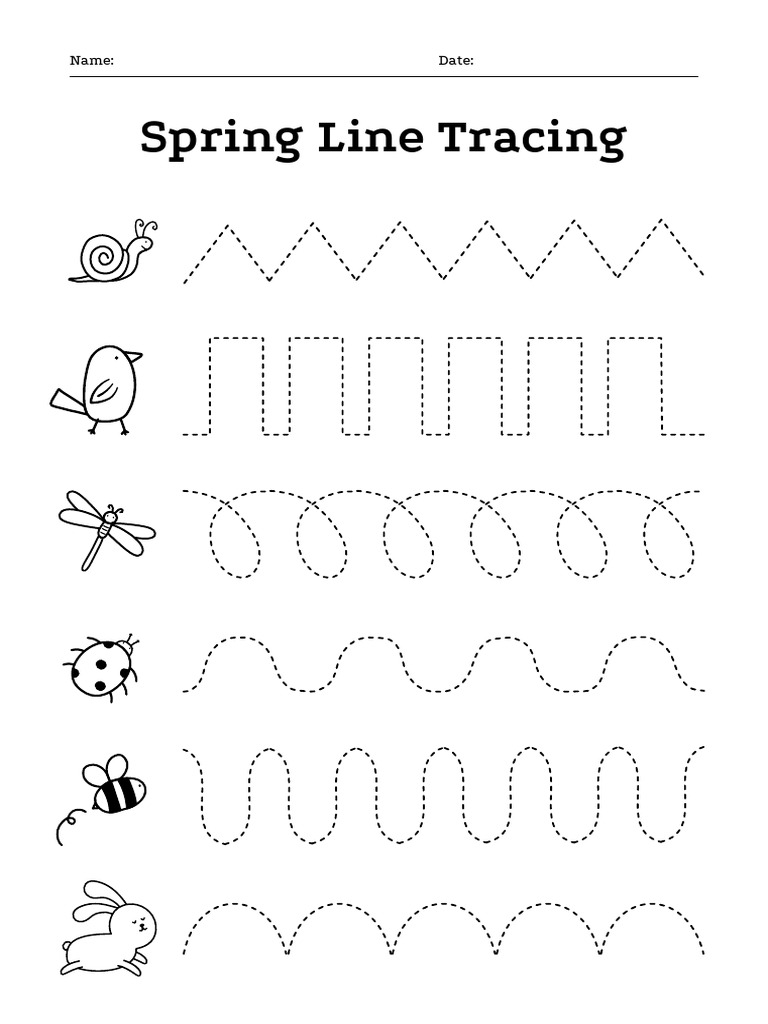 Spring Line Tracing Worksheet in Monochromatic Minimalist Style | PDF