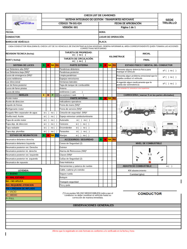 Check List Camiones Pdf