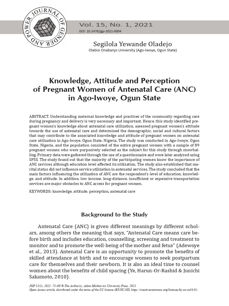 Knowledge Attitude and Perception of Pregnant Women of ANC Ogun State | PDF