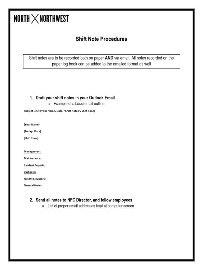 Shift Note Procedure | PDF
