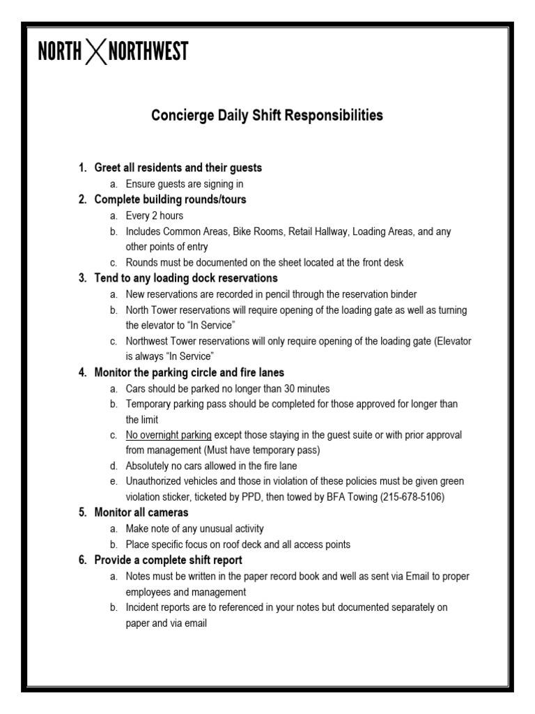 Daily Shift Responsibilities | PDF