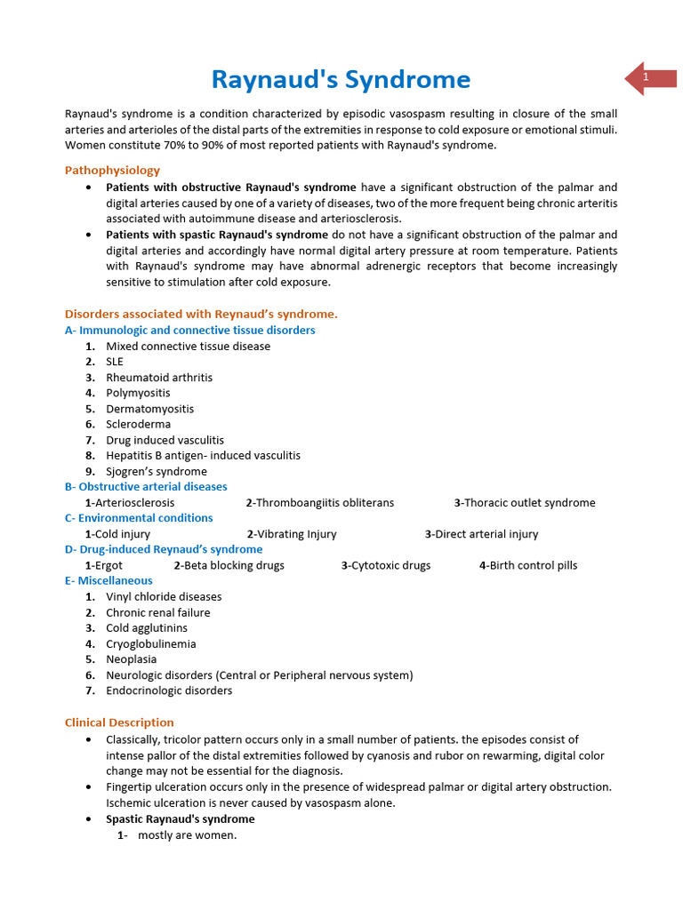 Raynaud's Syndrome | PDF