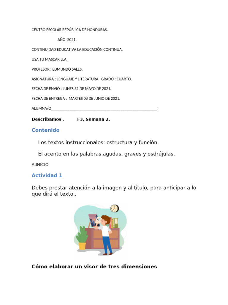 Lenguaje 4. Fase 3, Semana 2. Los Textos Instrucionales. Fechoa 31 05 ... Lenguaje 4. Fase 3, Semana 2. Los Textos Instrucionales. Fechoa 31 05 ...