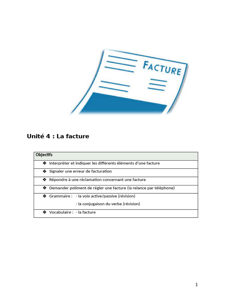 2ACF Unité 4 La Facture | PDF