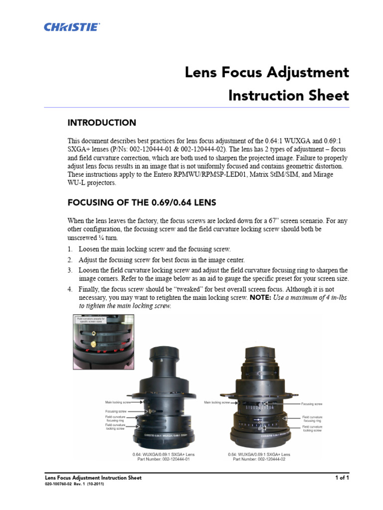 020-100760-02-christie-lit-inst-sht-lens-focus-adjustment | PDF