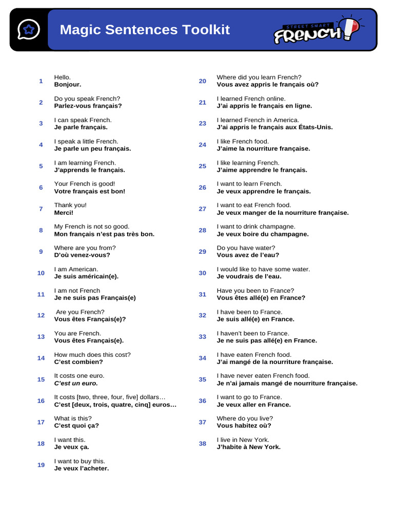 Magic Sentences - French | PDF