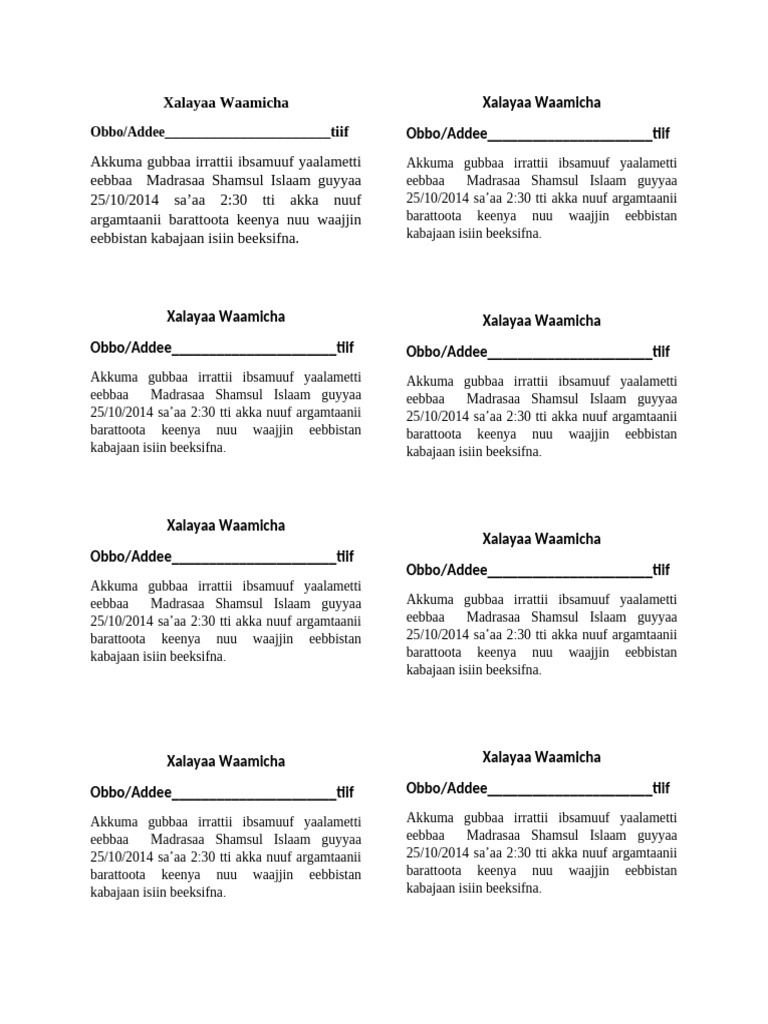 Xalayaa Waamichaa | PDF | Lifestyle