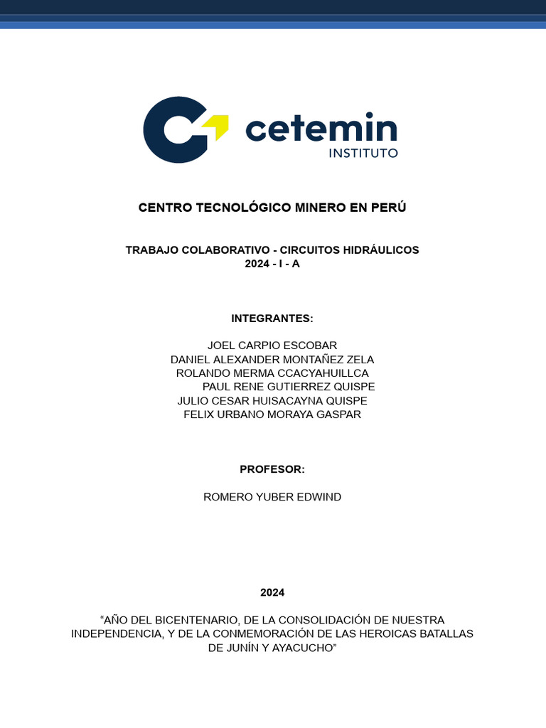 Centro Tecnológico Minero en Perú: Trabajo Colaborativo - Circuitos Hidráulicos 2024 - I - A | PDF