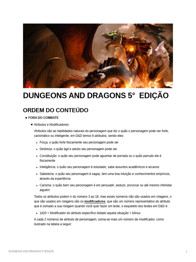 Resumo Dungeons and Dragons 5° Edição | PDF