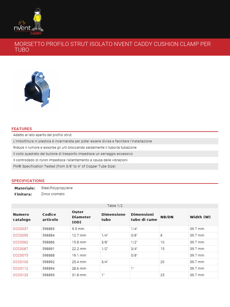 Nvent CADDY Nvent CADDY Cushion Clamp Insulated Strut Clamp For Pipe Tube | PDF