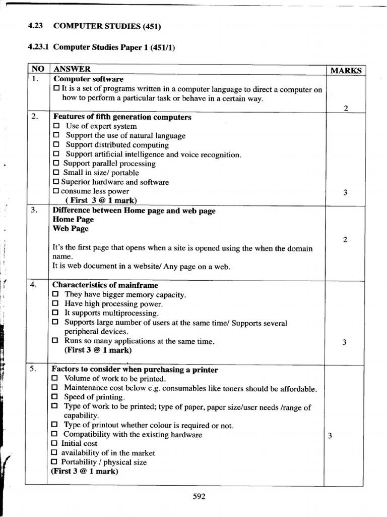 2017 Kcse Computer Pp1 Marking Scheme | PDF