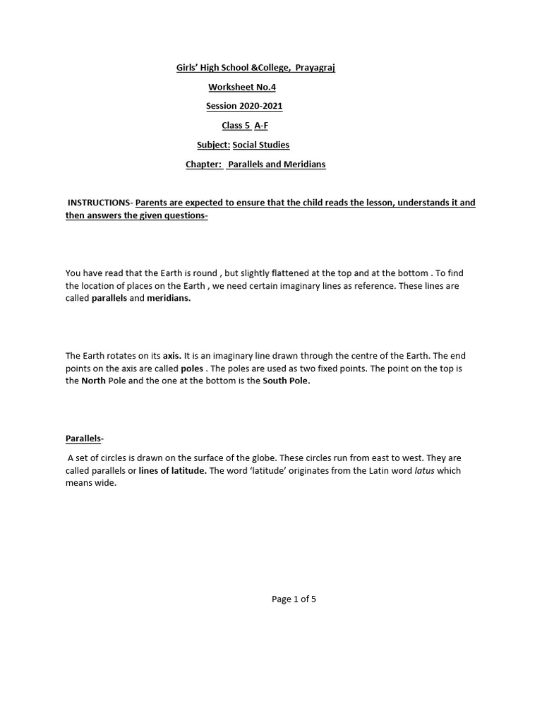 Class 5 Social Studies Worksheet No.4 | PDF