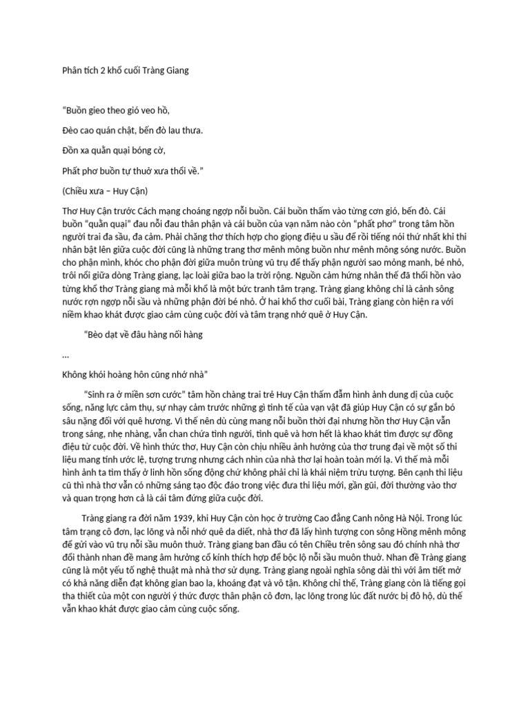 Phân tích 2 khổ cuối Tràng Giang | PDF