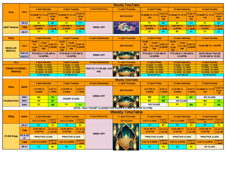 Time Table Katni Branch 2024-08th Apr To 14th-Apr-2024 | PDF
