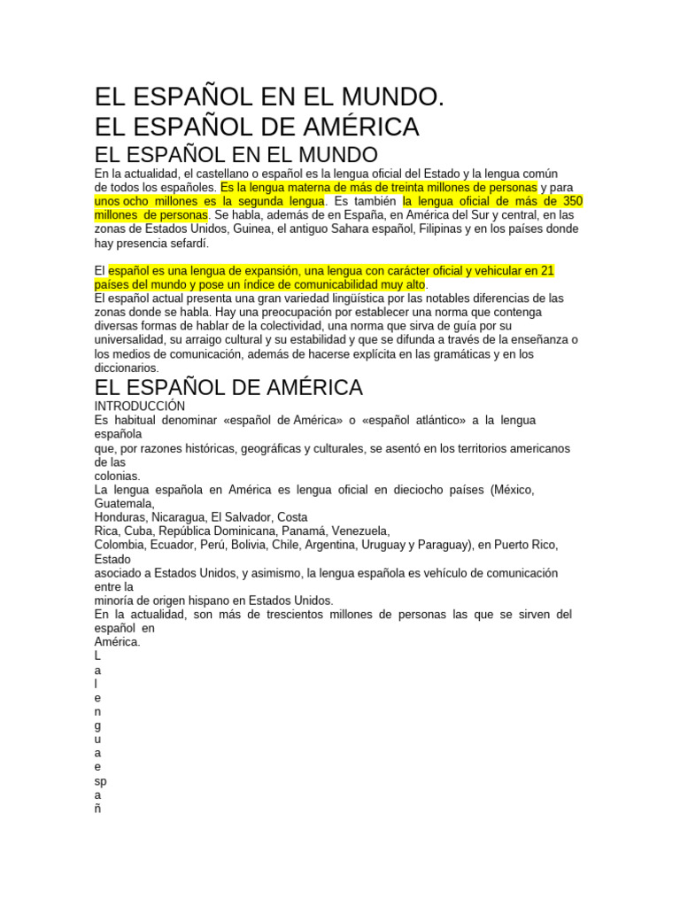 El Español en El Mundo | PDF
