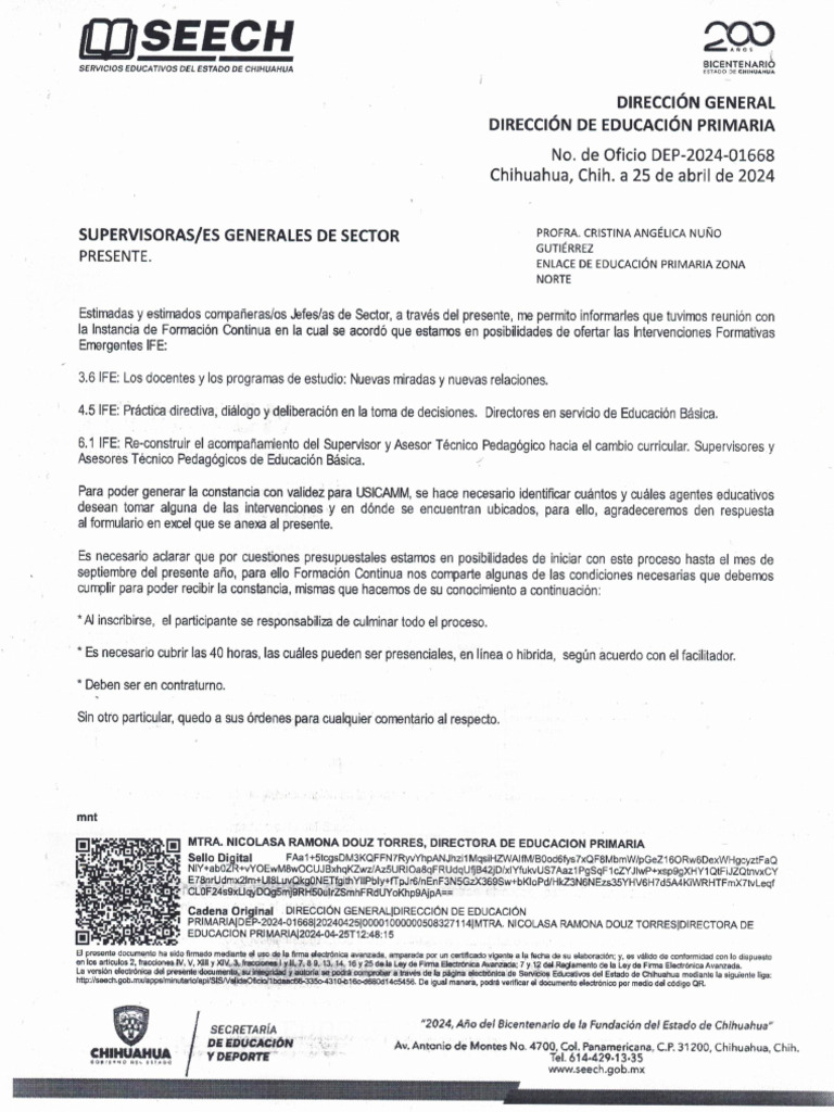 Oficio 01668, Ofertar Intervenciones Formativas Emergentes IFE | PDF