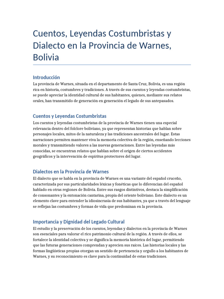 Cuentos Leyendas Dialecto Provincia Warnes | PDF