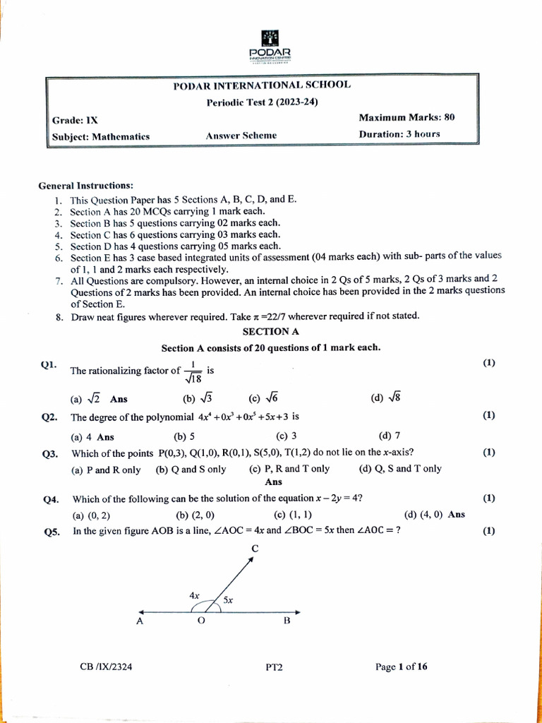 PT2 2023-24 Maths Paper | PDF | Mathematical Objects | Teaching Methods & Materials