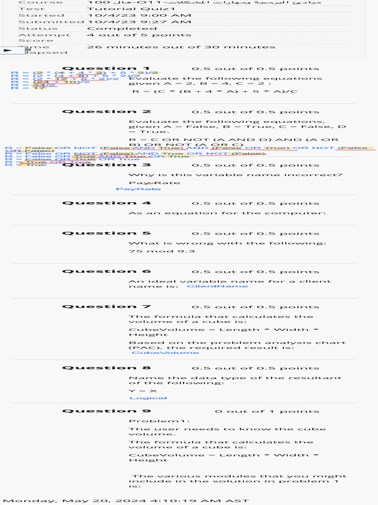 Tutorial Quiz1 SW100 | PDF