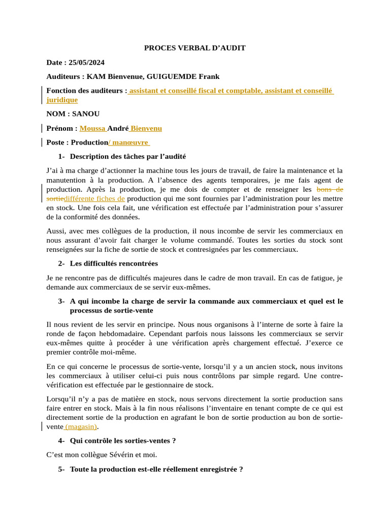 Proces Verbal D'audit Draft 00 | PDF