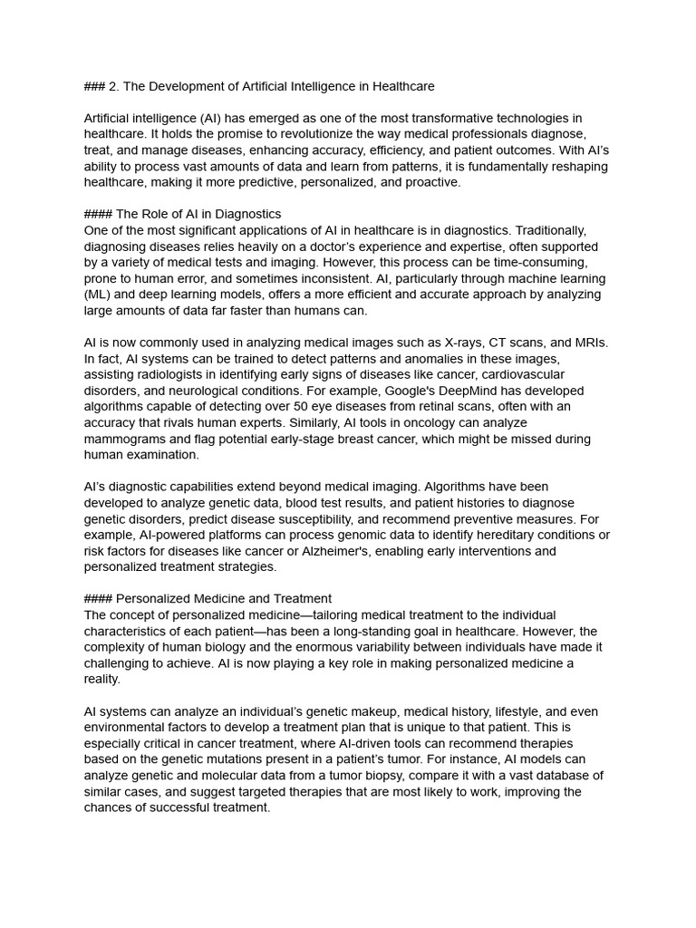 The Development of Artificial Intelligence in Healthcare | PDF