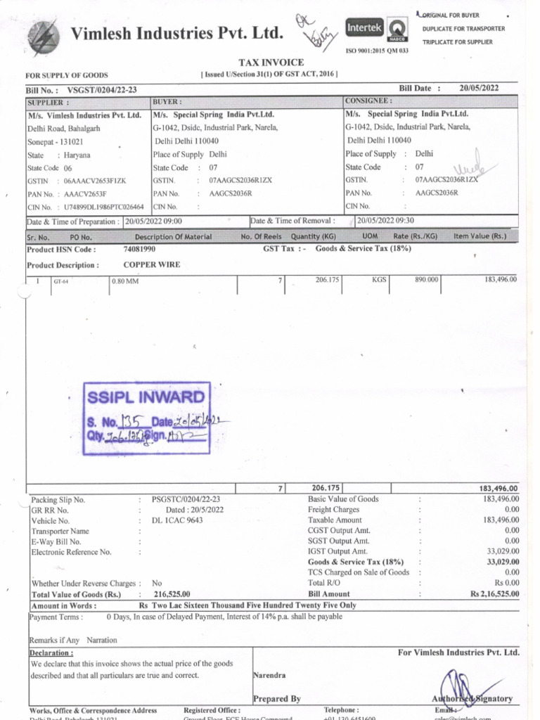 Copper Wire Invoice | PDF