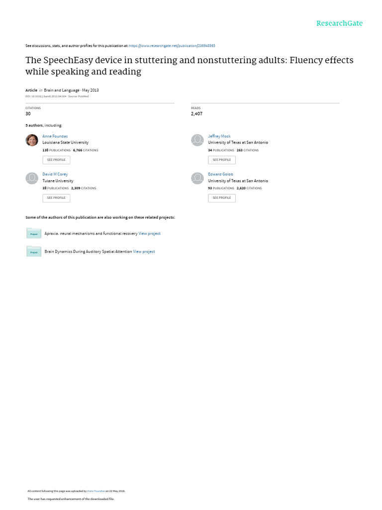 Foundas SpeechEasy BrainLang 2013 | PDF