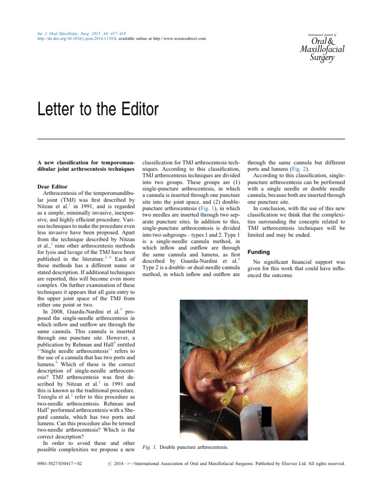A New Classification For Temporomandibular Joint Arthrocentesis ...