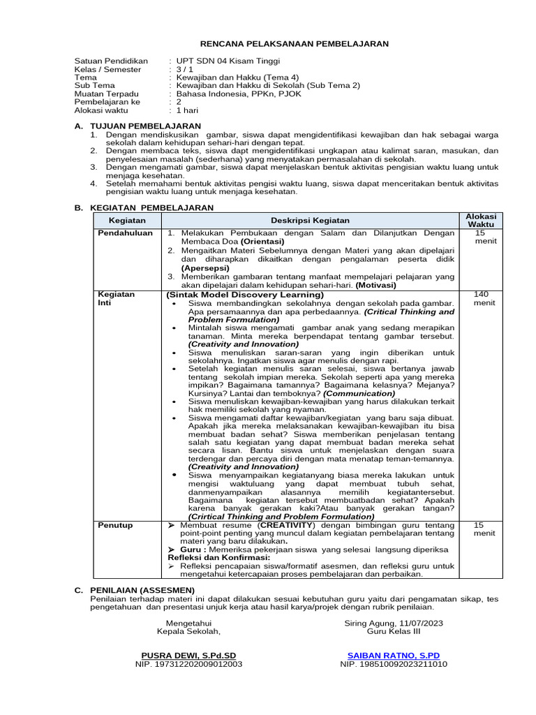 (Sintak Model Discovery Learning) : (Critical Thinking and Problem ...