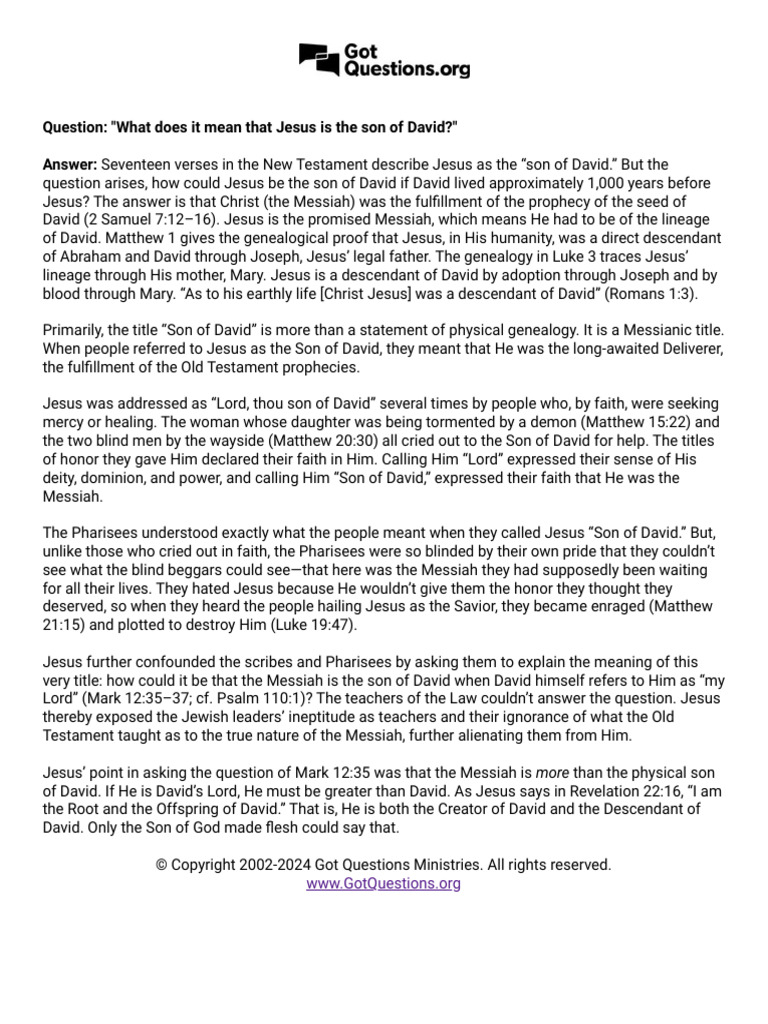 What Does It Mean That Jesus Is The Son of David - Printer Friendly | PDF