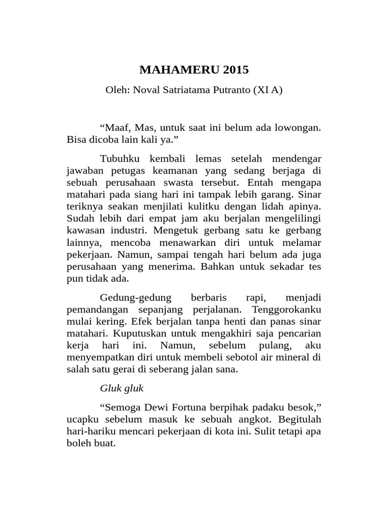 Noval Satriatama Putranto - XI A - Cerpen - Mahameru 2015 | PDF