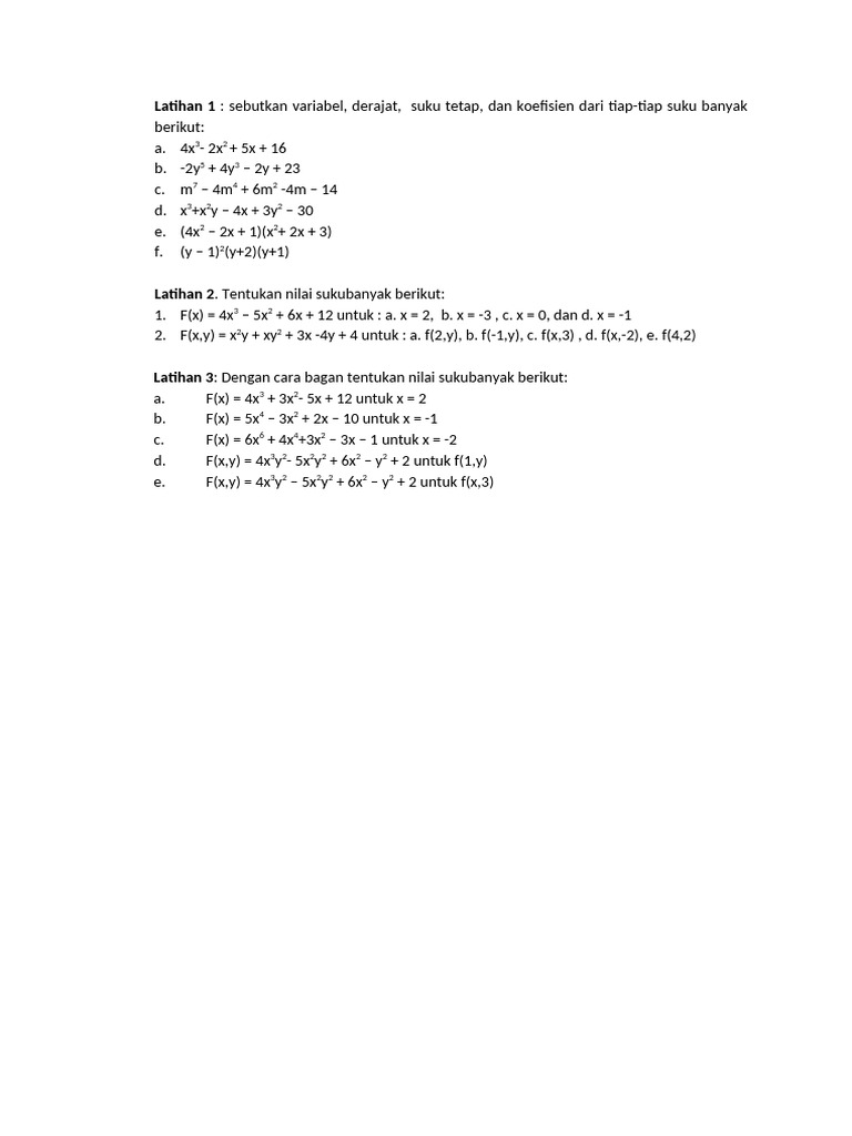 Latihan Polinom KB 1 | PDF