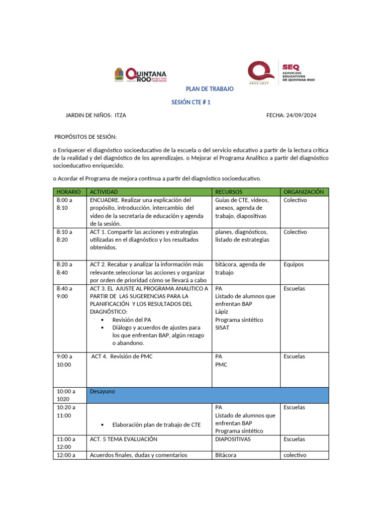 Plan de Trabajo Cte 1 | PDF