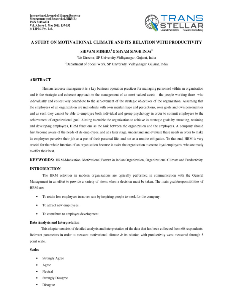 A Study On Motivational Climate and Its | PDF