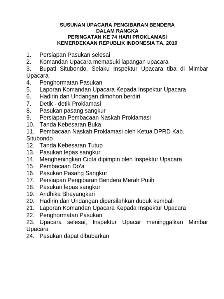 Susunan Upacara Hut Ri Ke-77 2022 | PDF