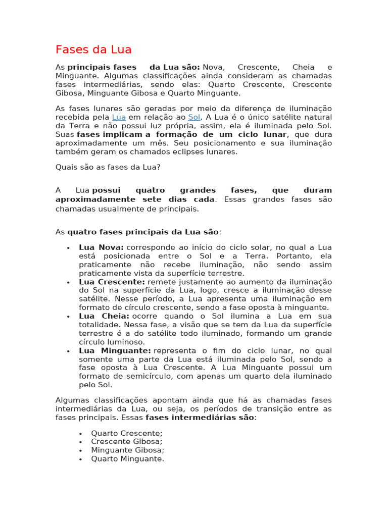 Texto Fases Da Lua | PDF