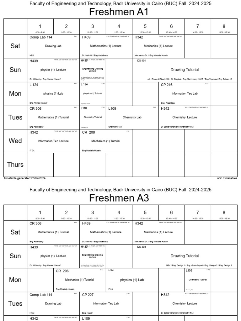 Freshmen Fall - Timetable | PDF