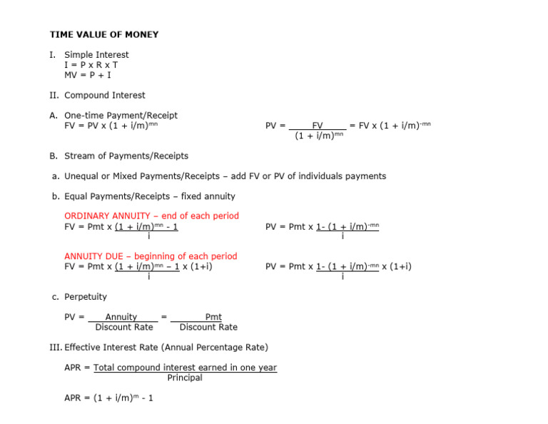 Time Value of Money Formulas | PDF