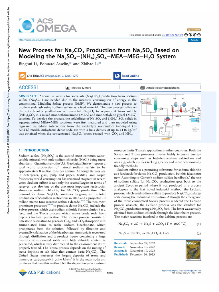 New Process For Na2CO3 Production From Na2SO4 | PDF