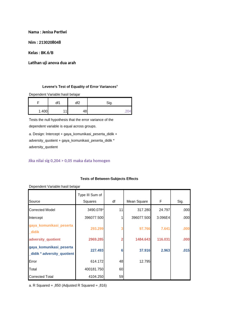 Uji Anova 2 Arah | PDF