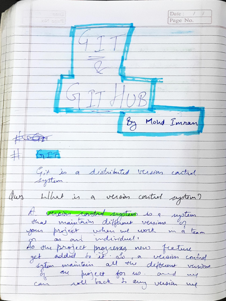 Git - GitHub Handwritten Notes by Mohd Imran | PDF