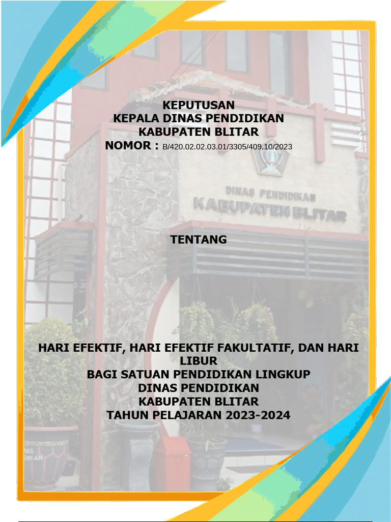 Kalender Pendidikan Dinas Pendidikan Kabupaten Blitar | PDF