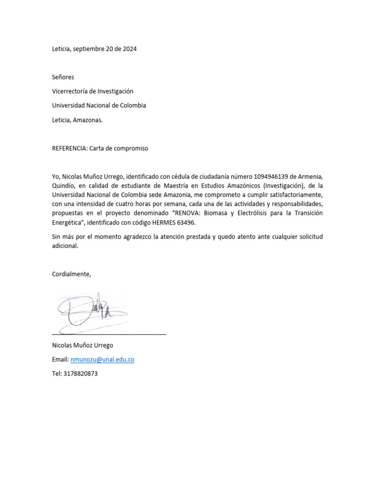 Carta Compromiso Nicolas Muñoz | PDF Carta Compromiso Nicolas Muñoz | PDF