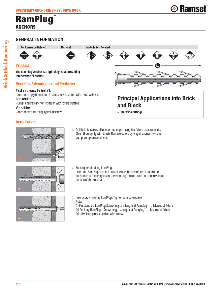 Ramset Sarb Anz Ed.3 Ramplug Brick and Block Anchoring | PDF