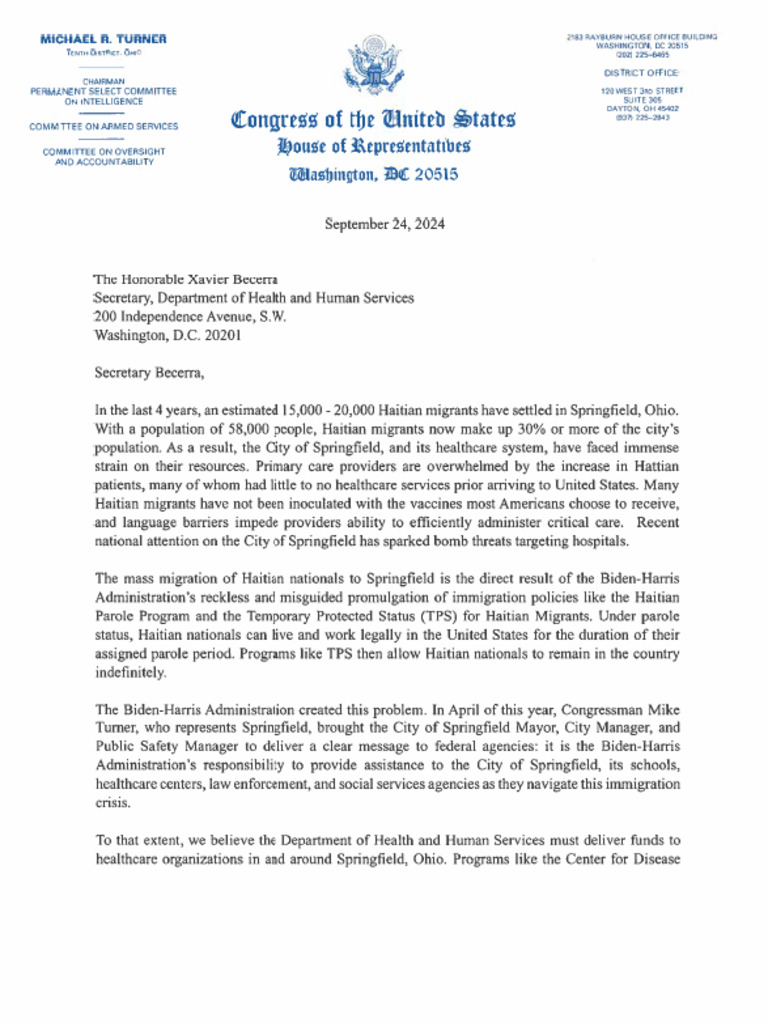 OH Letter To Dept. of Health & Human Services - Ohio GOP Reps. | PDF