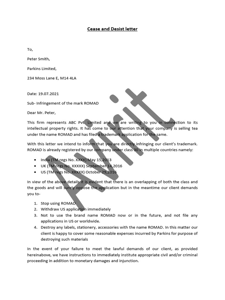 Cease and Desist Letter | PDF