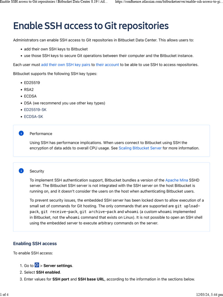 Enable SSH Access To Git Repositories Bitbucket Data Center 8.19 Atlassian Documentation | PDF