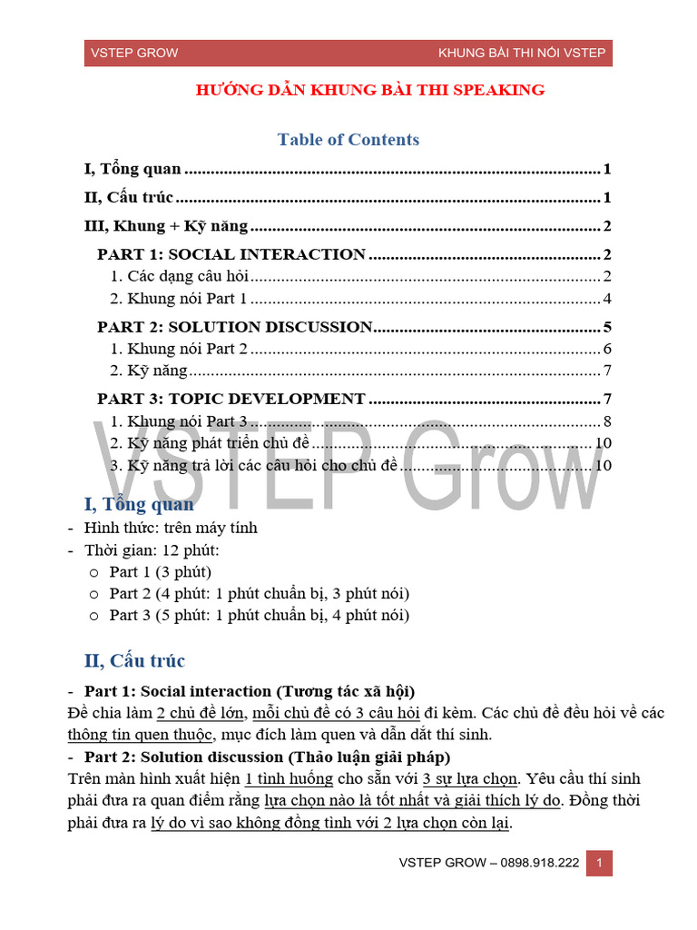 Khung Speaking - VSTEP Grow | PDF